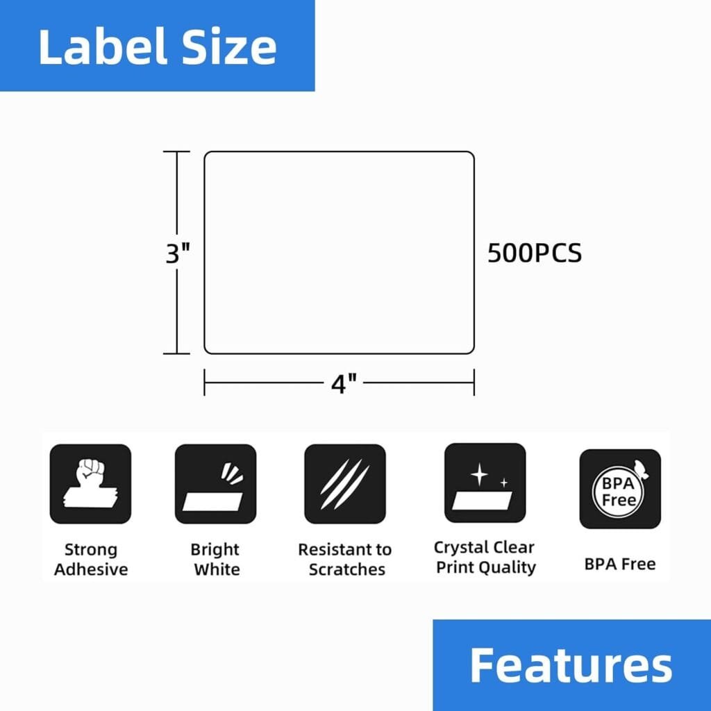 100×75 mm 4×3 Inch Label Roll Direct Thermal DT Barcode | 500 Stickers ...