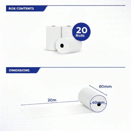 80mm POS Thermal Paper Rolls (3 Inch) – 20m Length | Pack of 20 | For ...